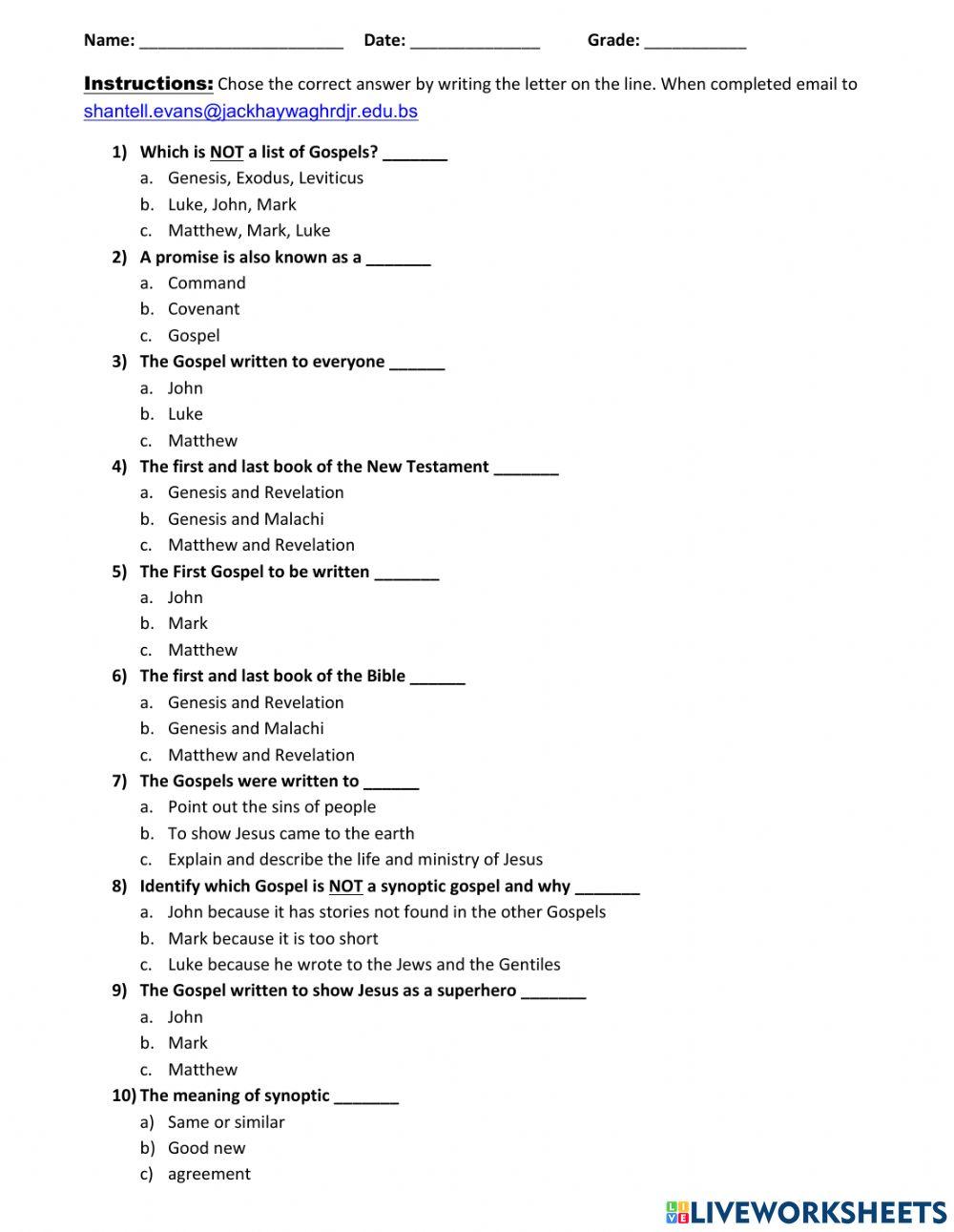 1390446 | Gospels | Shantell Evans | LiveWorksheets