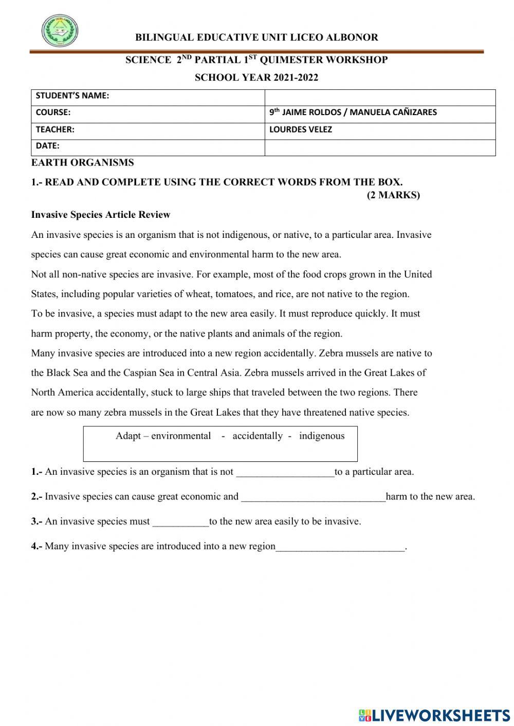 Earth Organisms interactive worksheet | Live Worksheets