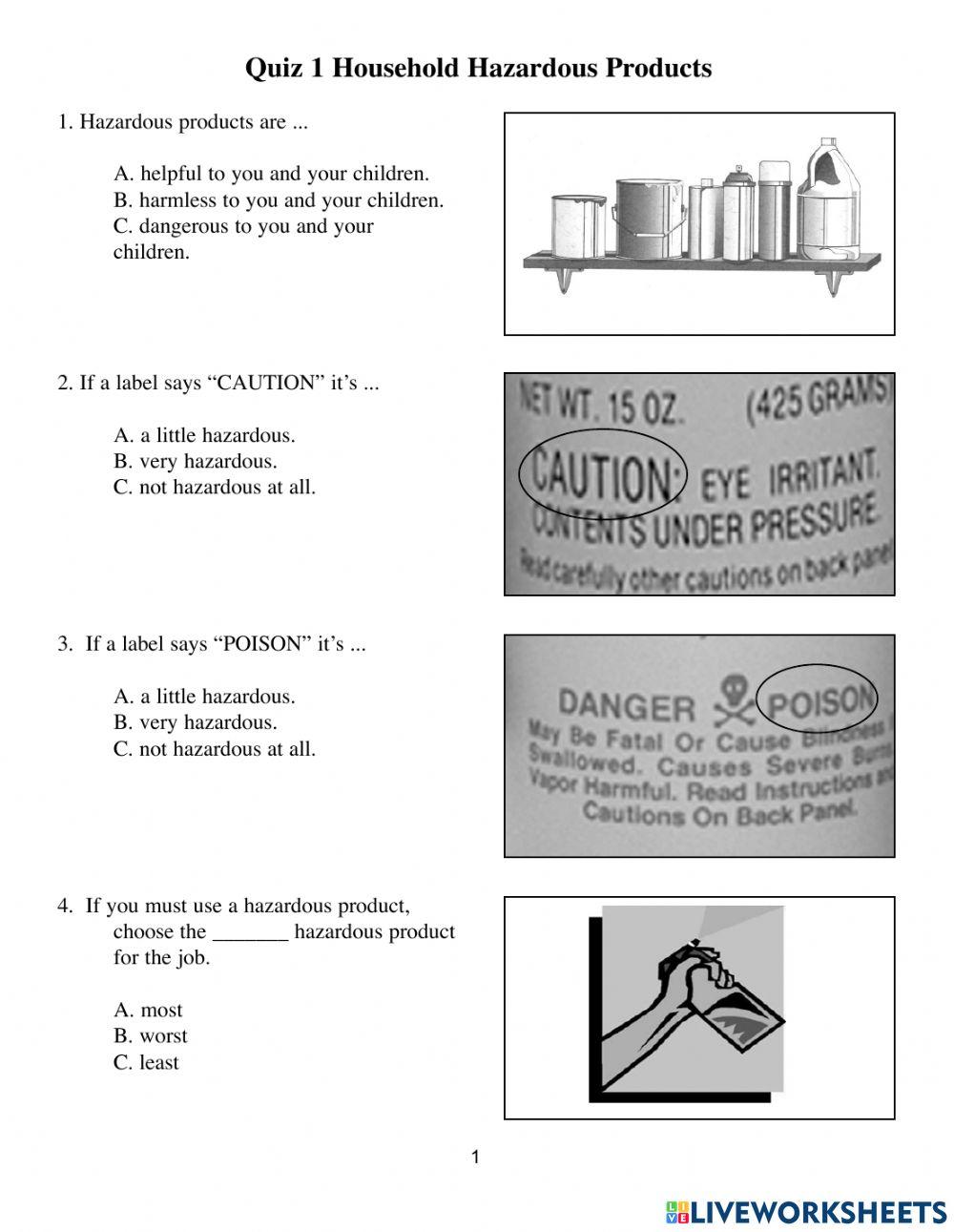 Cleaning products safety in class use online exercise for | Live Worksheets