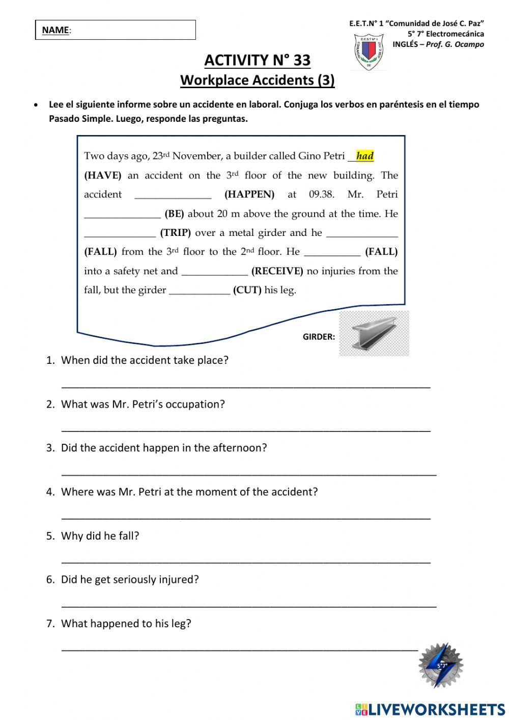 5°7° ELECTRO (2021) - ACTIVITY 33 - Workplace Accidents
