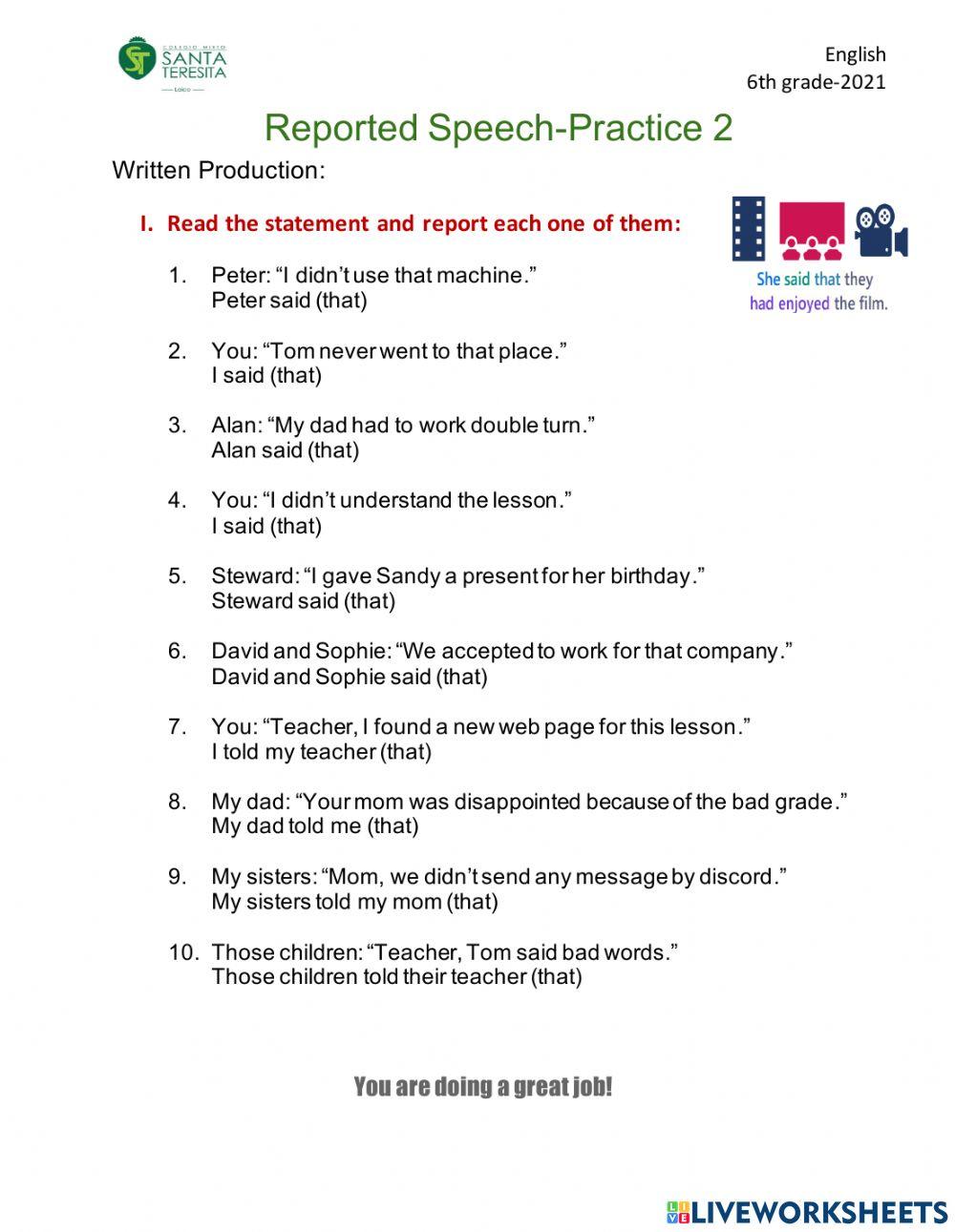 Reported Speech 2 | LiveWorksheets | 1390850