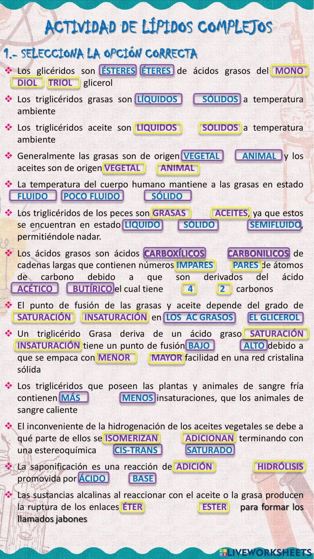 Lípidos interactive activity | Live Worksheets