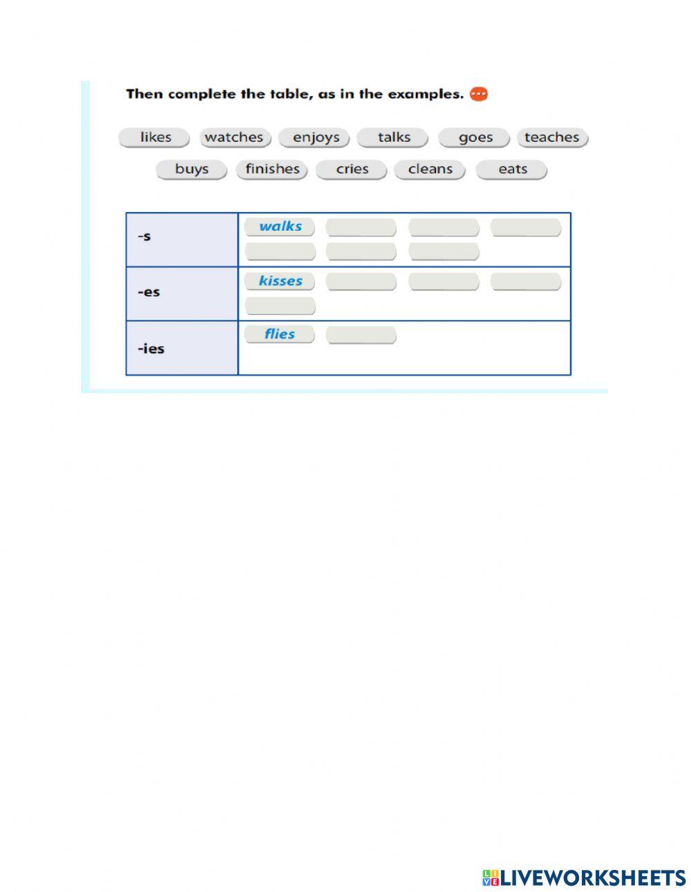 Third person si… | Free Interactive Worksheets | 1391048