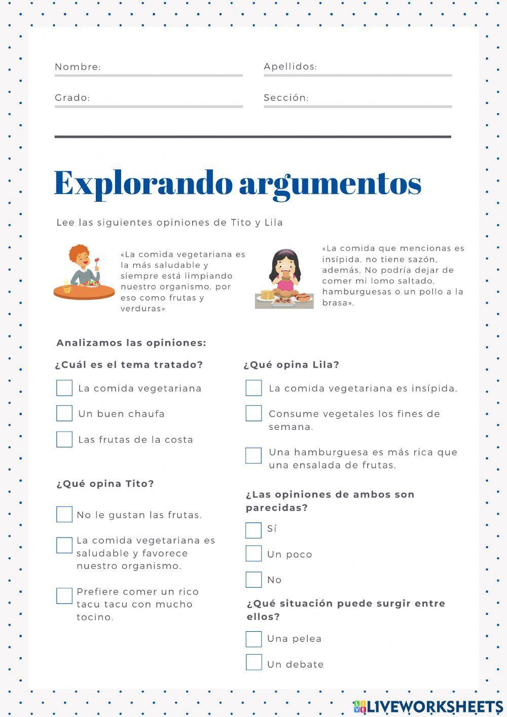 Explorando argumentos worksheet | Live Worksheets
