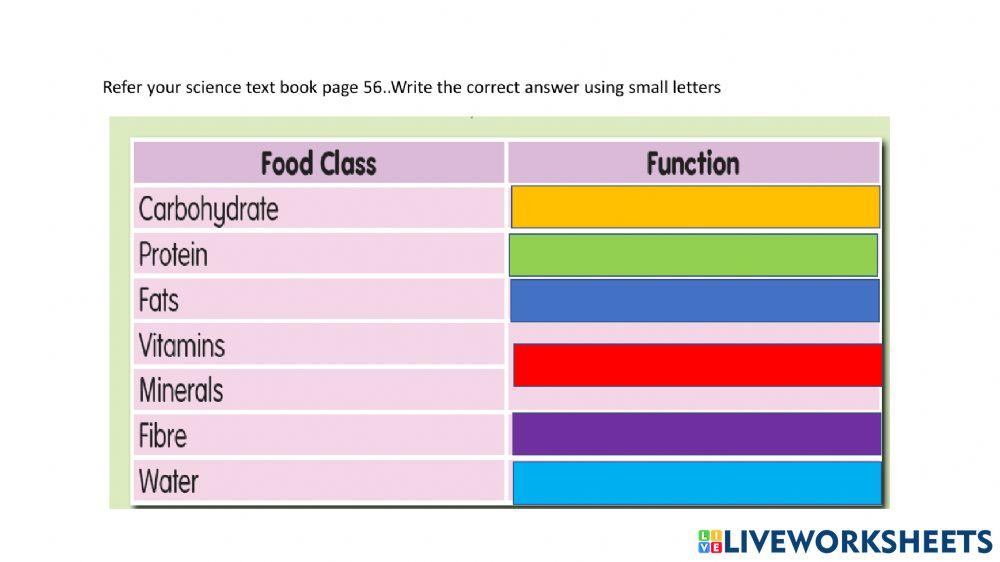 Food class worksheet | Live Worksheets