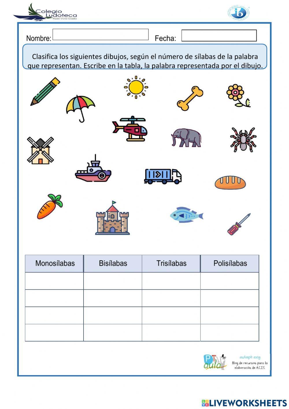 Separaciòn de sìlabas online activity for CUARTO DE PRIMARIA | Live ...