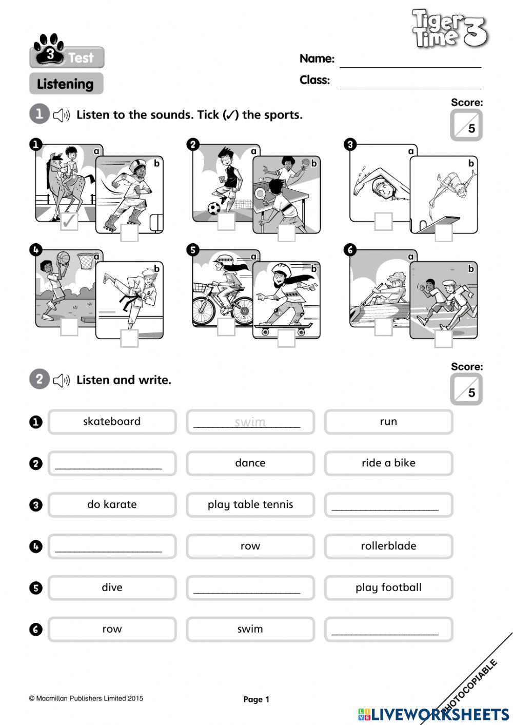 tiger time 3 unit 3 test online exercise for | Live Worksheets