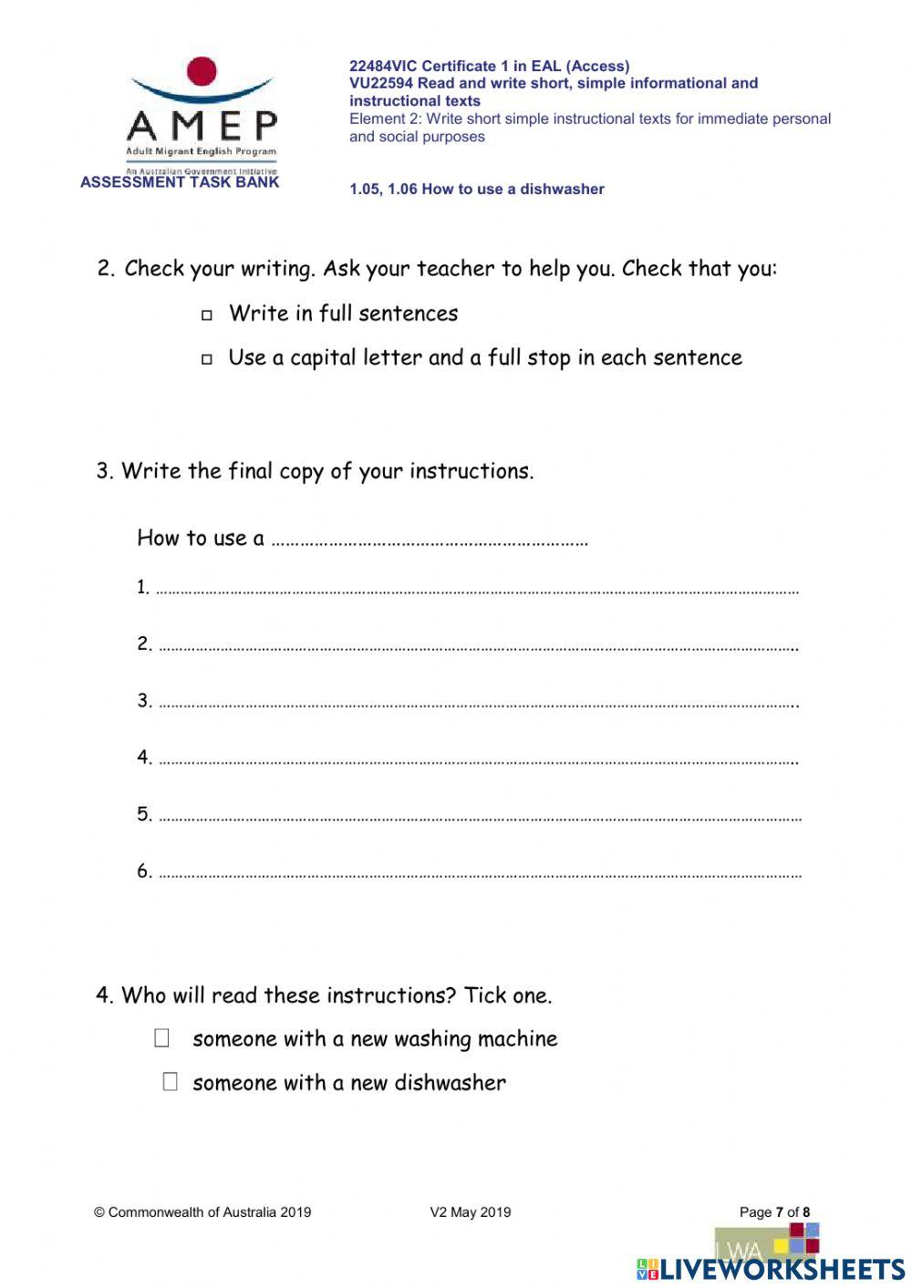 VU22594- Element 2- Dishwasher online exercise for | Live Worksheets