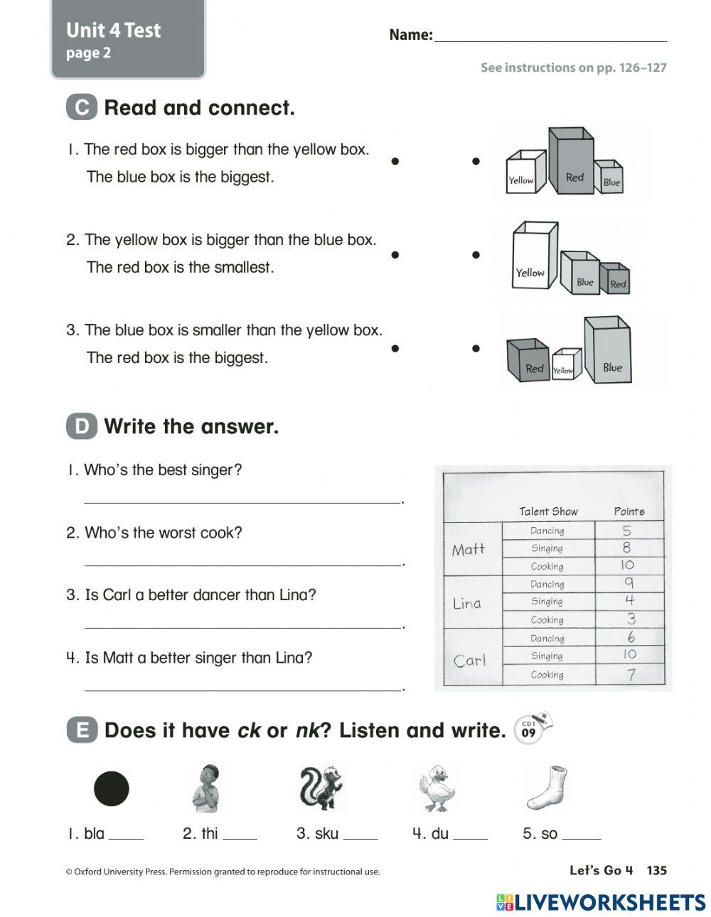 P4 Unit 4 Test 3384022 | TeacherBen24 | Live Worksheets