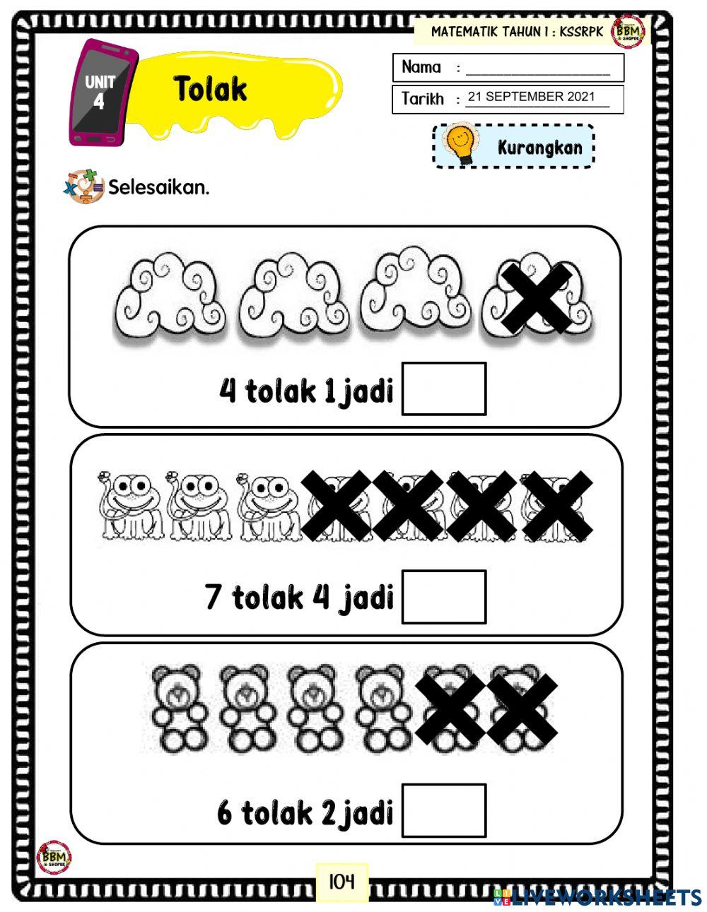 Operasi Tolak online exercise for 7 | Live Worksheets