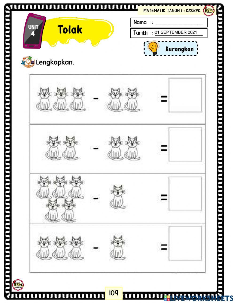 Operasi Tolak online exercise for 7 | Live Worksheets