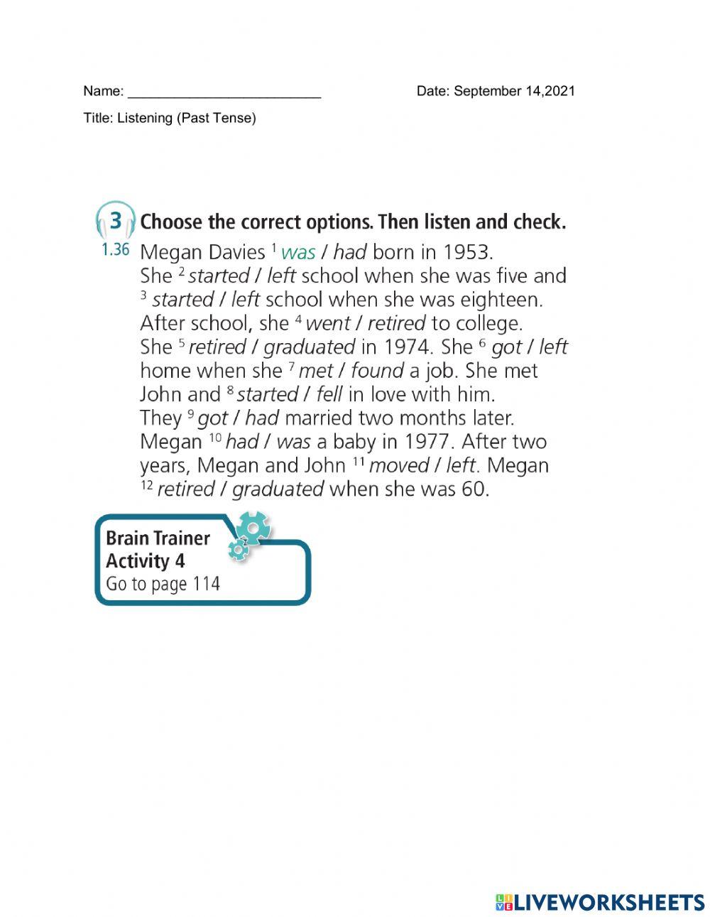 Listening: Past Events online exercise for | Live Worksheets