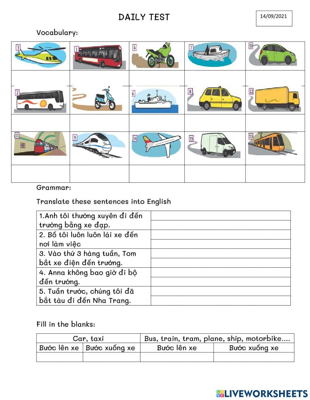 Transportation online exercise for elementary | Live Worksheets