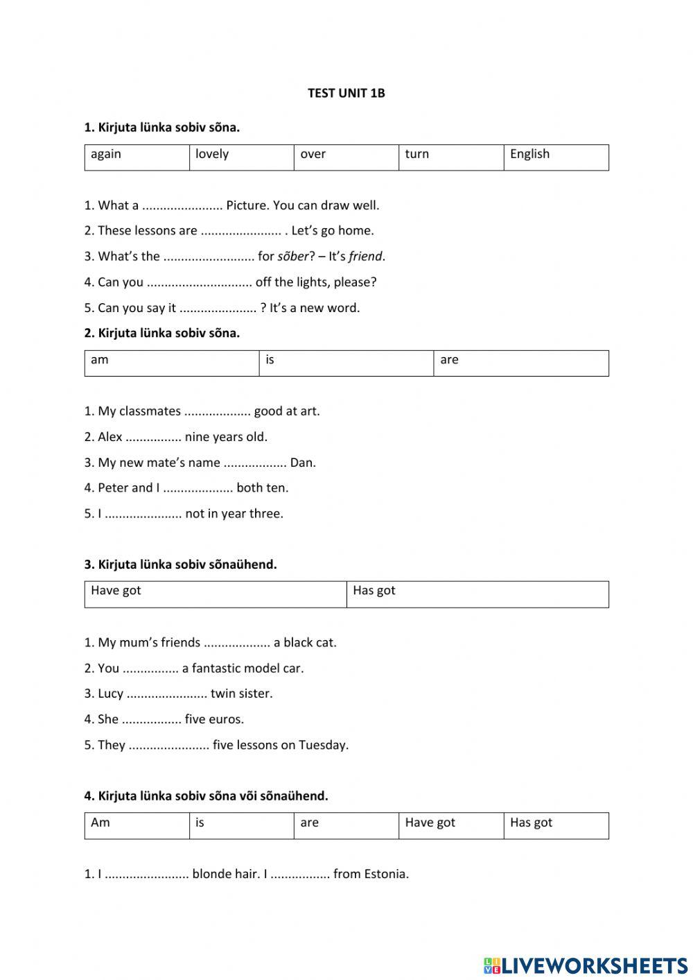 Test Unit 1B interactive worksheet | Live Worksheets