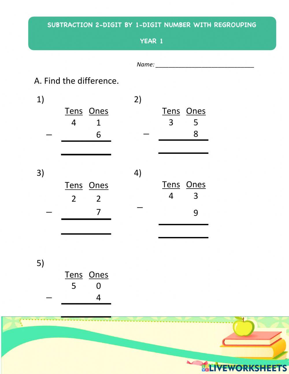 Subtraction with regrouping worksheet for 1 | Live Worksheets