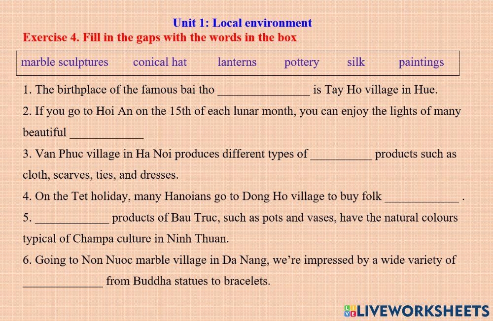 Exercise 4 - Vocabulary - Unit 1 - Grade 9 worksheet | Live Worksheets