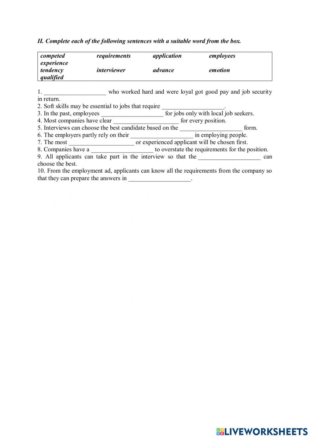 HOmework ngày 14-09 grade 12 worksheet | Live Worksheets