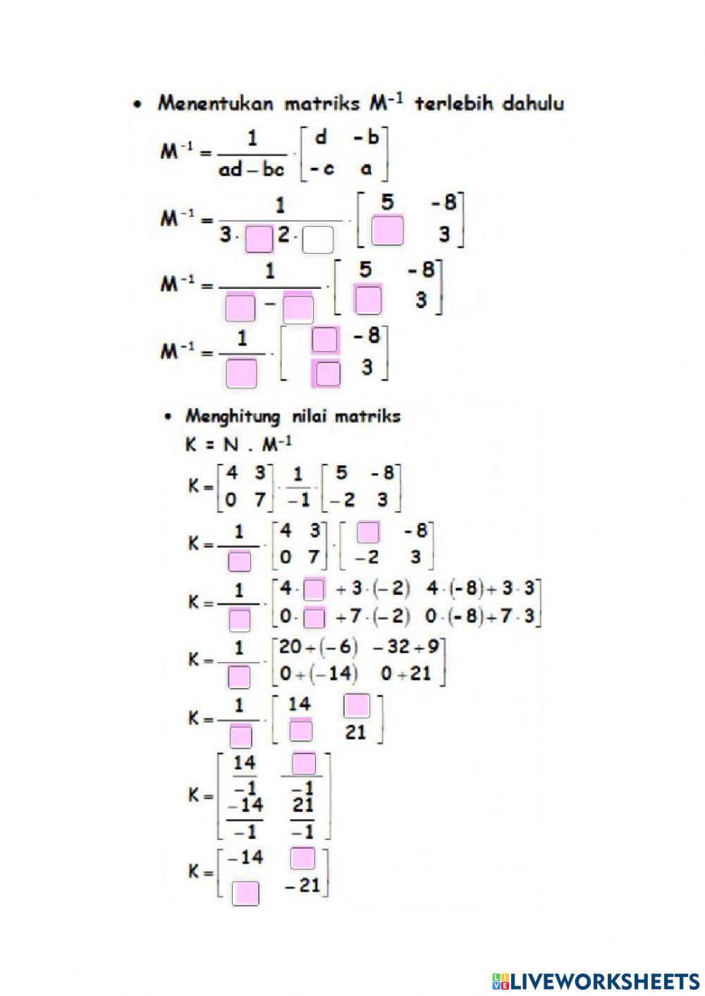 Sifat Invers Matriks 1392960 | pakhuda | Live Worksheets