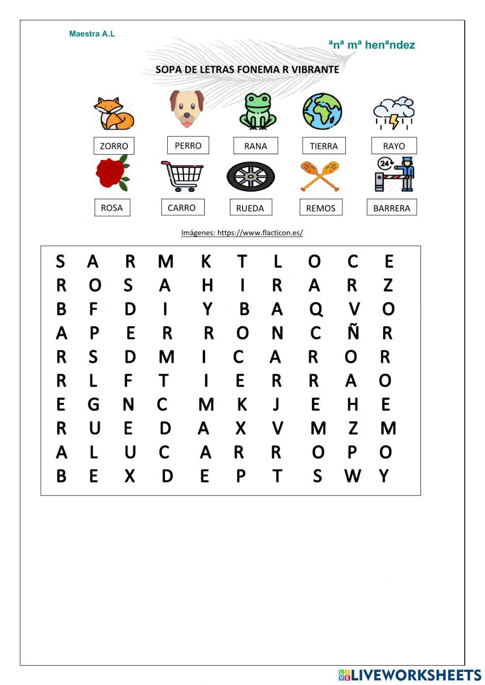 Sopa letras r vibrante worksheet | Live Worksheets
