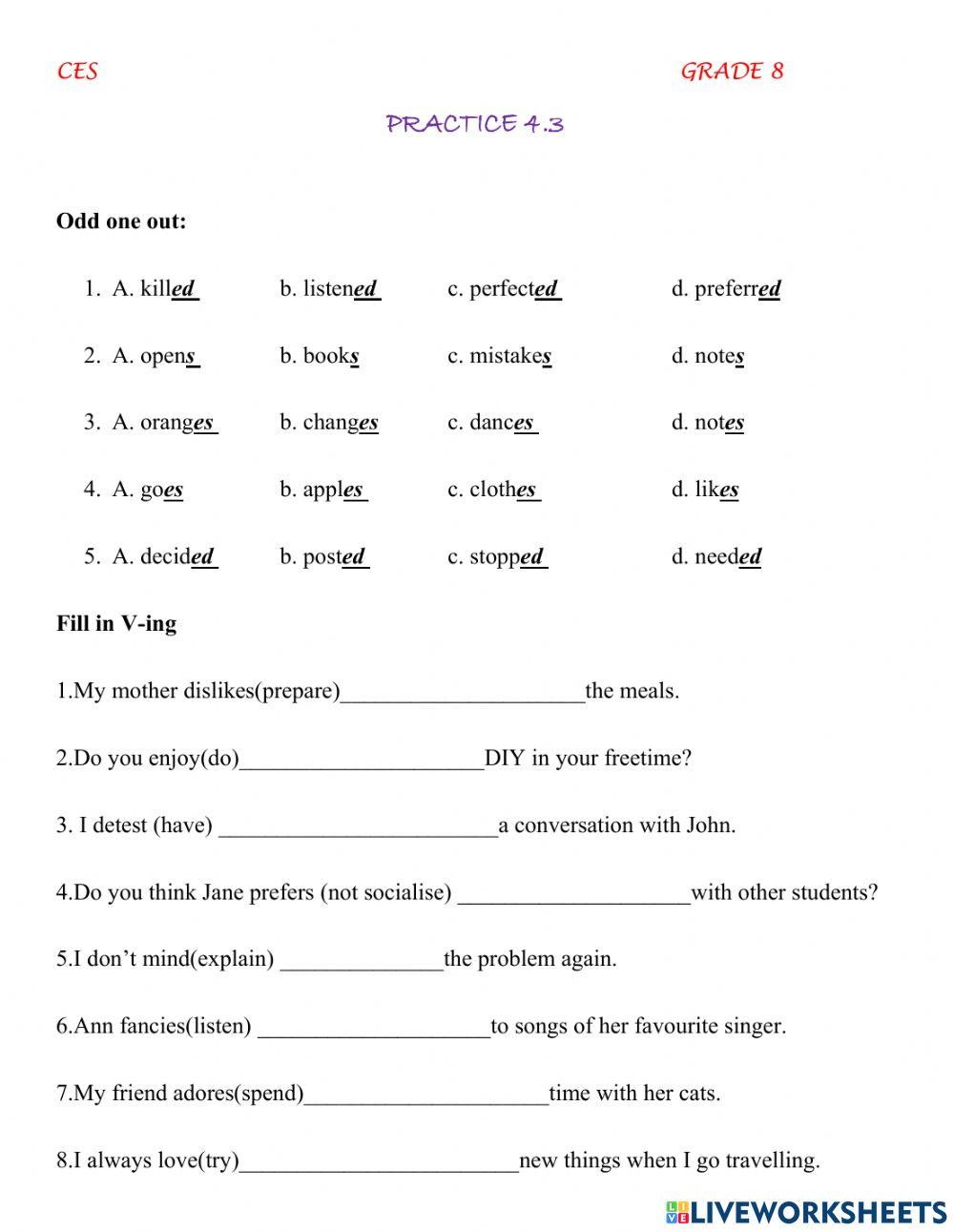 Practice 4.3 worksheet | Live Worksheets