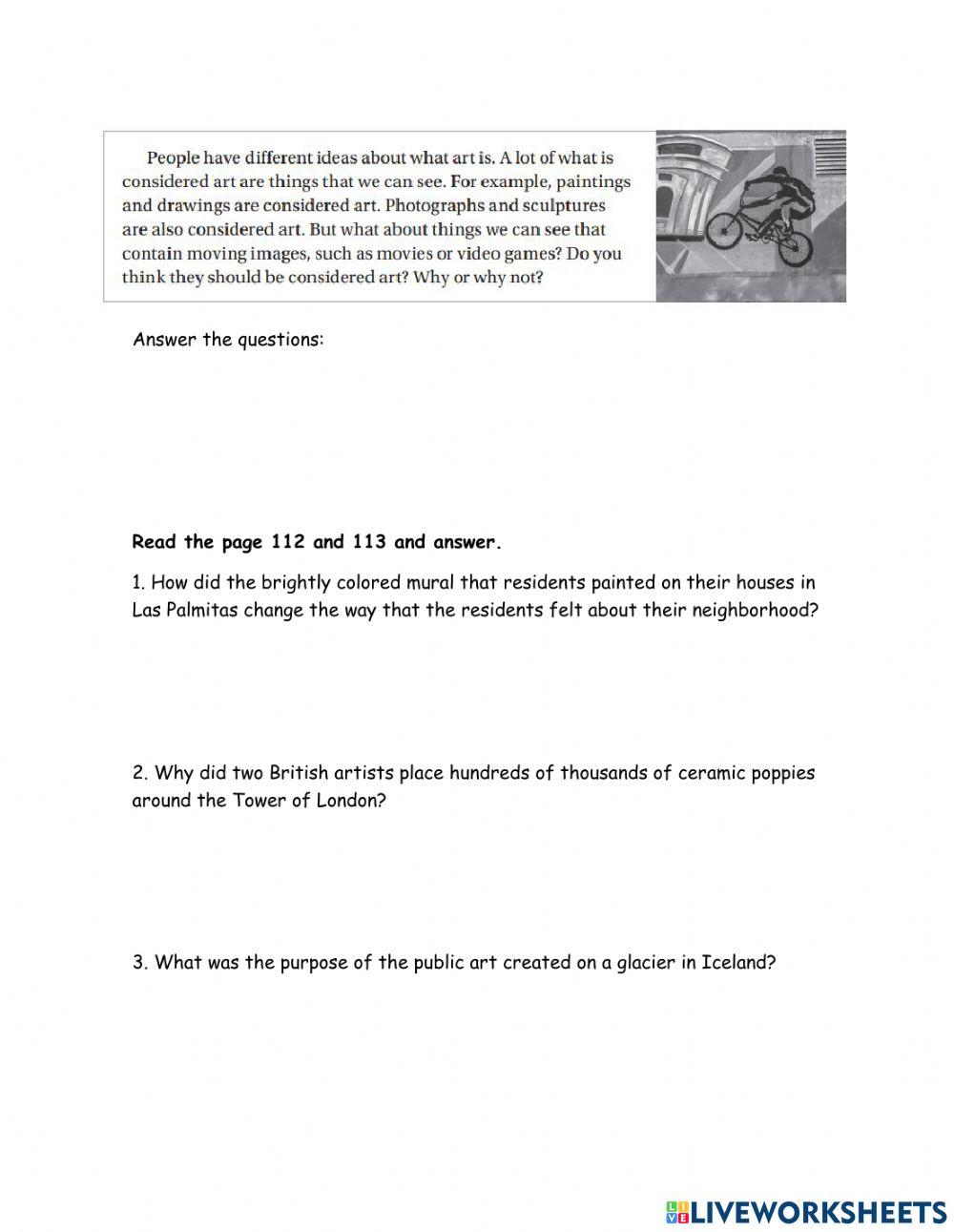 Art interactive worksheet for 9TH | Live Worksheets