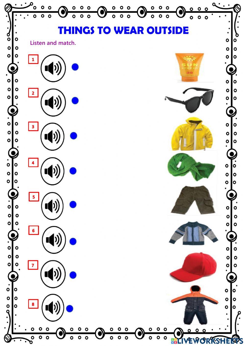 Things to wear outside 123 worksheet | Live Worksheets