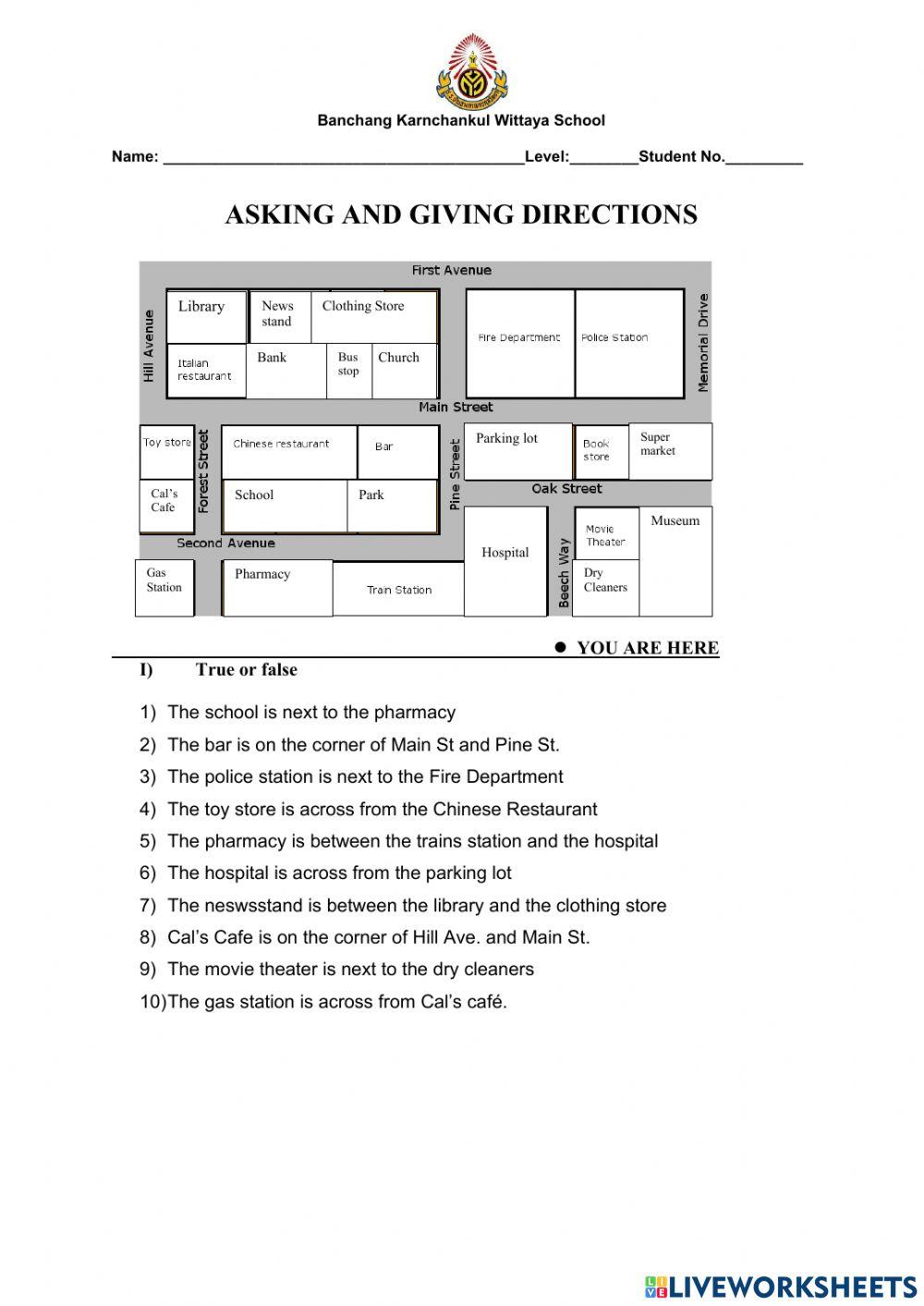ASKING AND GIVING DIRECTIONS TRUE-FALSE online exercise for | Live ...