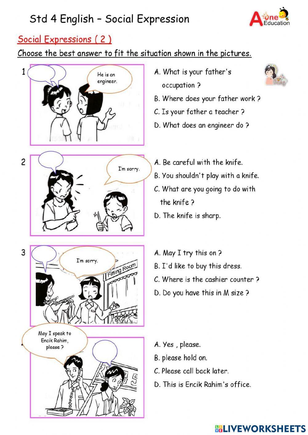 Social Expressi… | Free Interactive Worksheets | 1393778