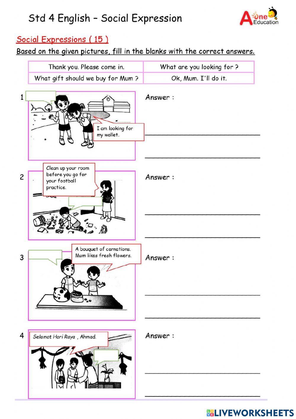 Social Expressi… | Free Interactive Worksheets | 1393778