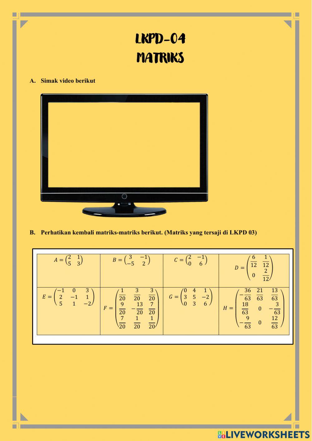 LKPD 04 : Matriks worksheet | Live Worksheets