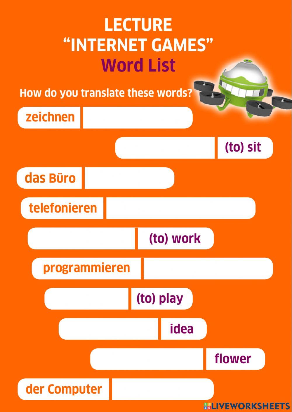 Internet games worksheet | Live Worksheets