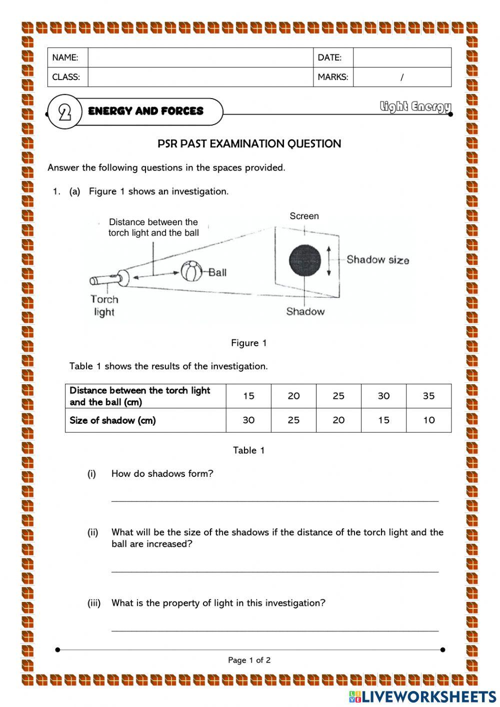 PYP ENERGY AND FORCES 03 - Light Energy 01 online exercise for | Live ...