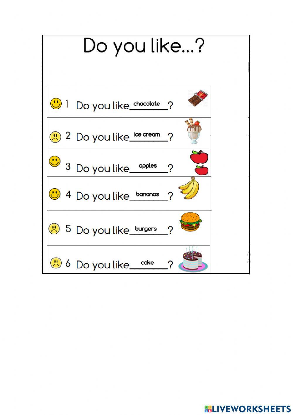 Do you like? interactive worksheet for 1 2 3 | Live Worksheets