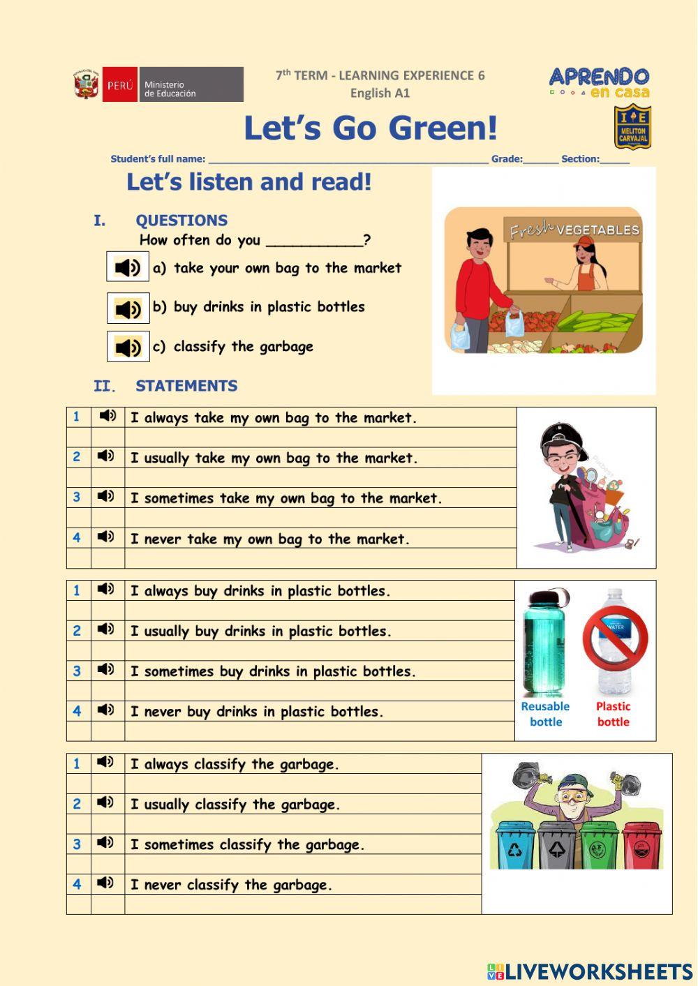 Let's Go Green! 1394973 | JorgeUPS | Live Worksheets