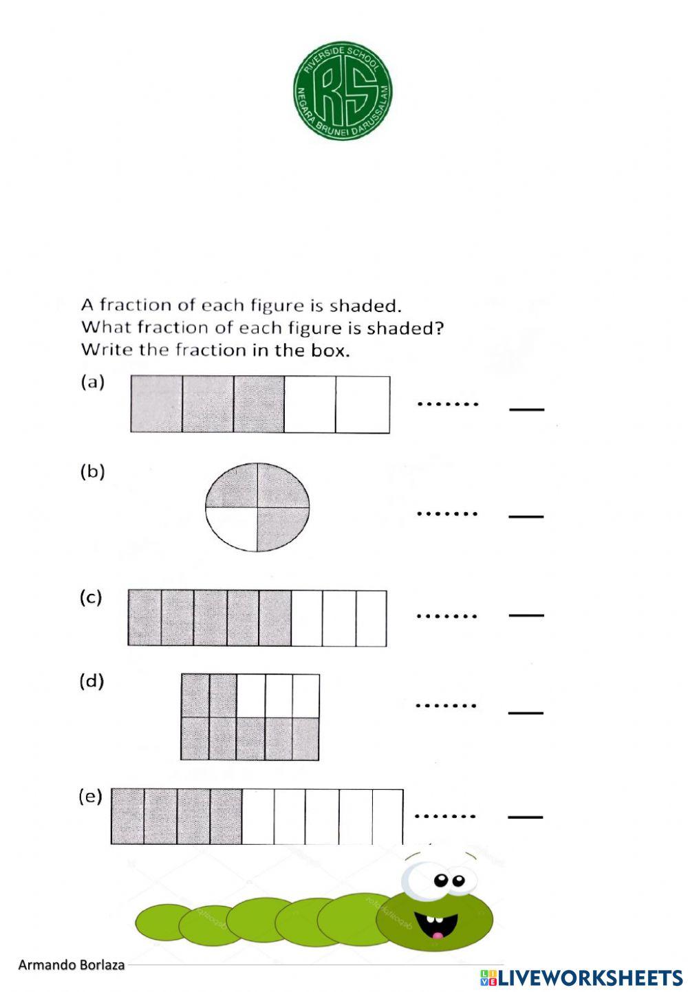 Write the fraction in the box. worksheet | Live Worksheets