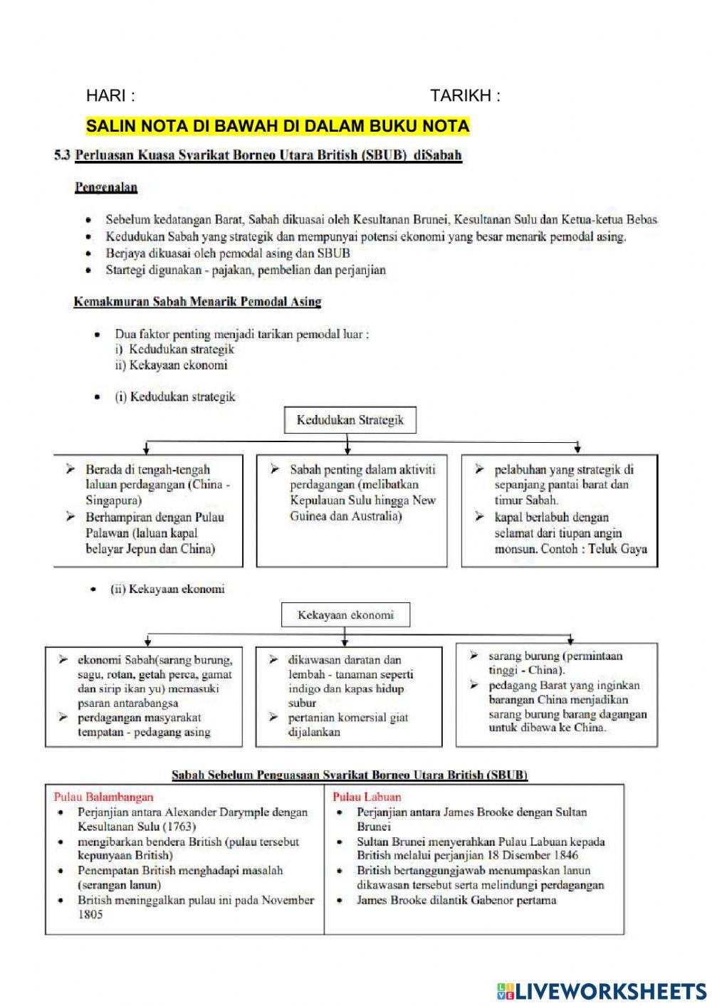 5.3 : Perluasan Kuasa SBUB Di Sabah interactive worksheet | Live Worksheets