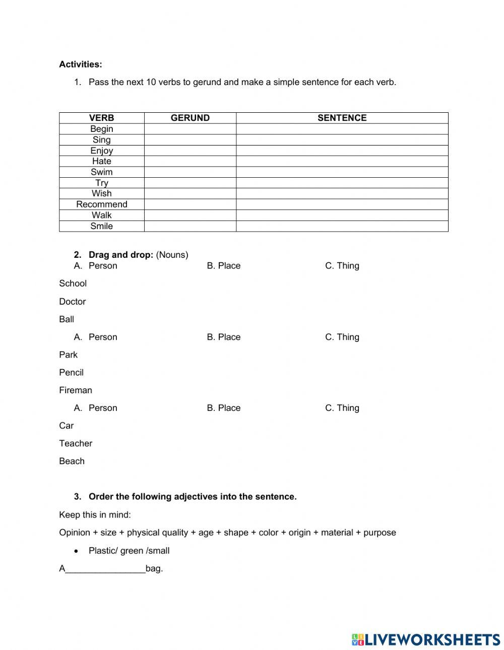 Activity final worksheet | Live Worksheets