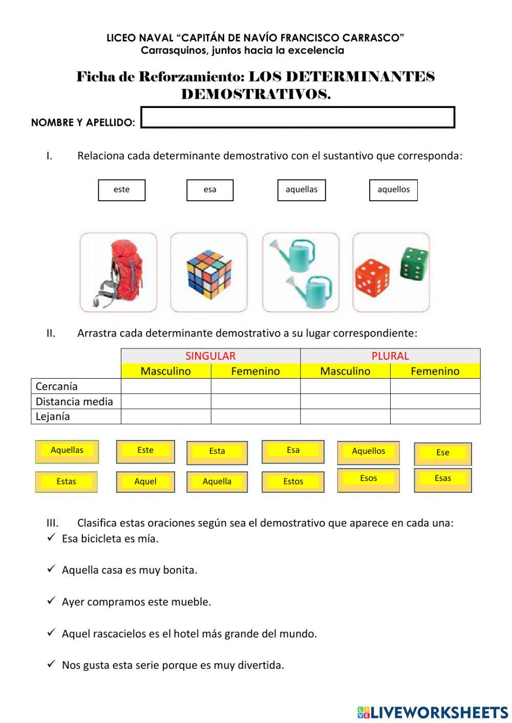 Los determinantes demostrativos activity | Live Worksheets