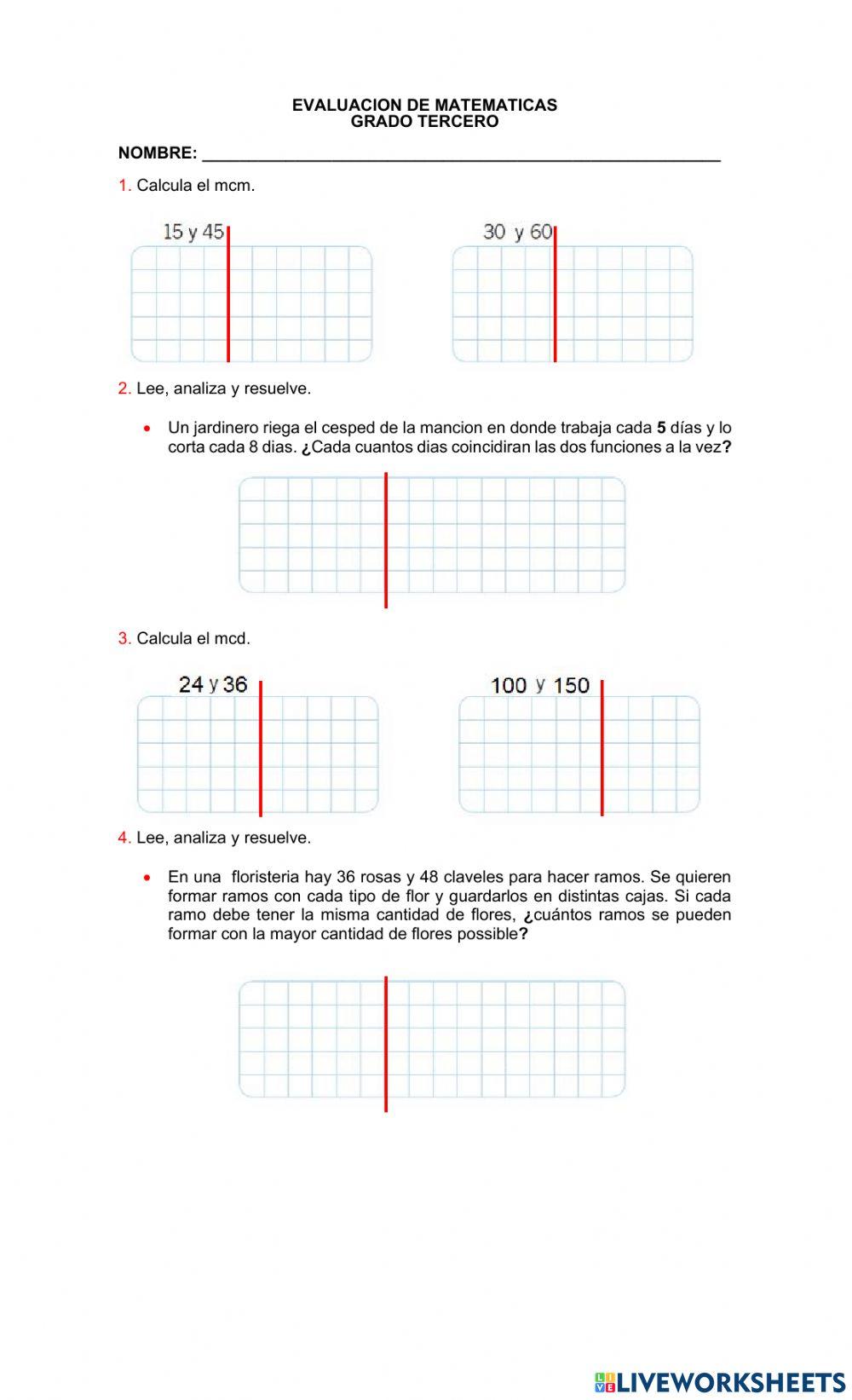 Evaluación mcm y mcm worksheet | Live Worksheets