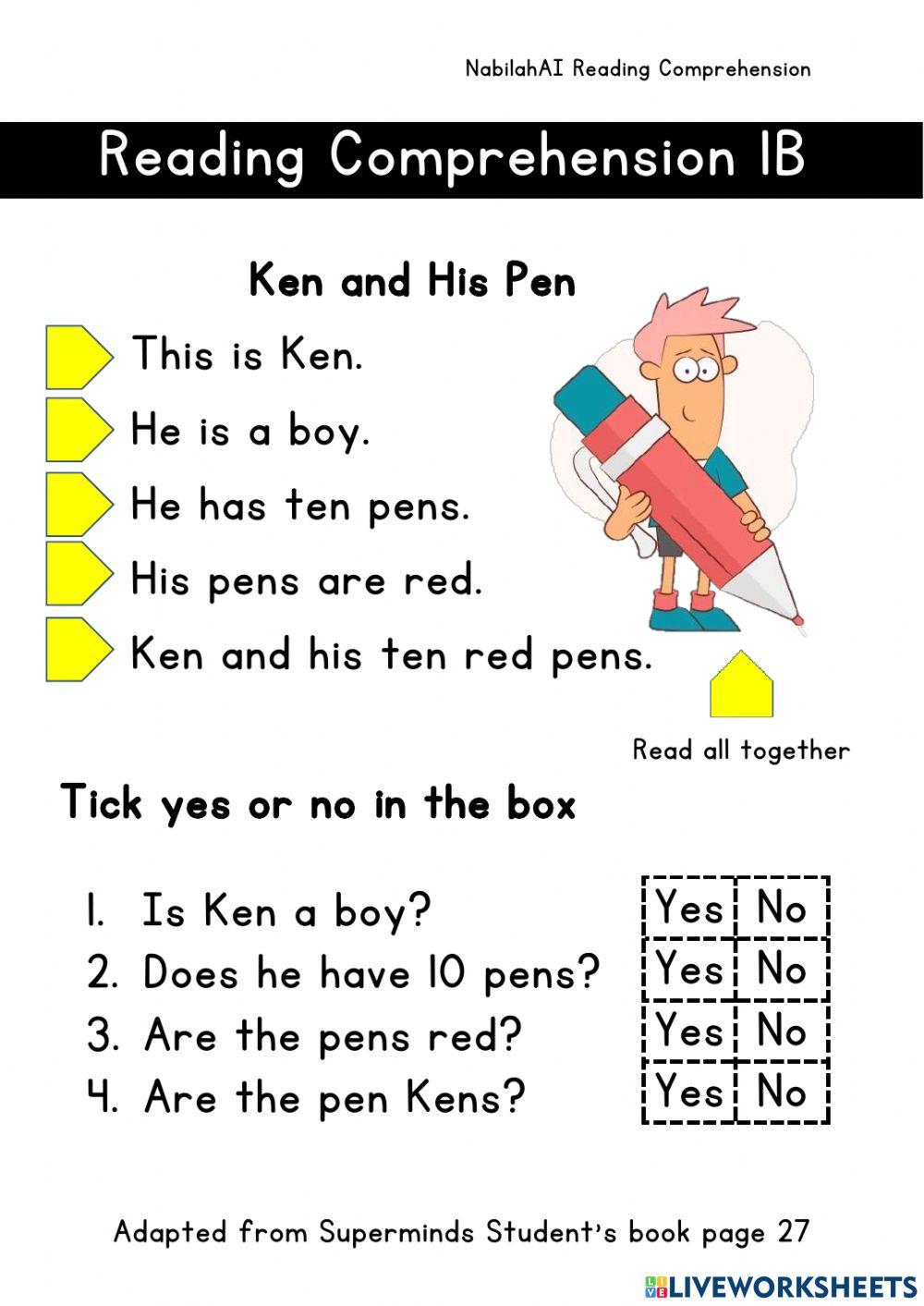 Ken and His Pens worksheet | Live Worksheets