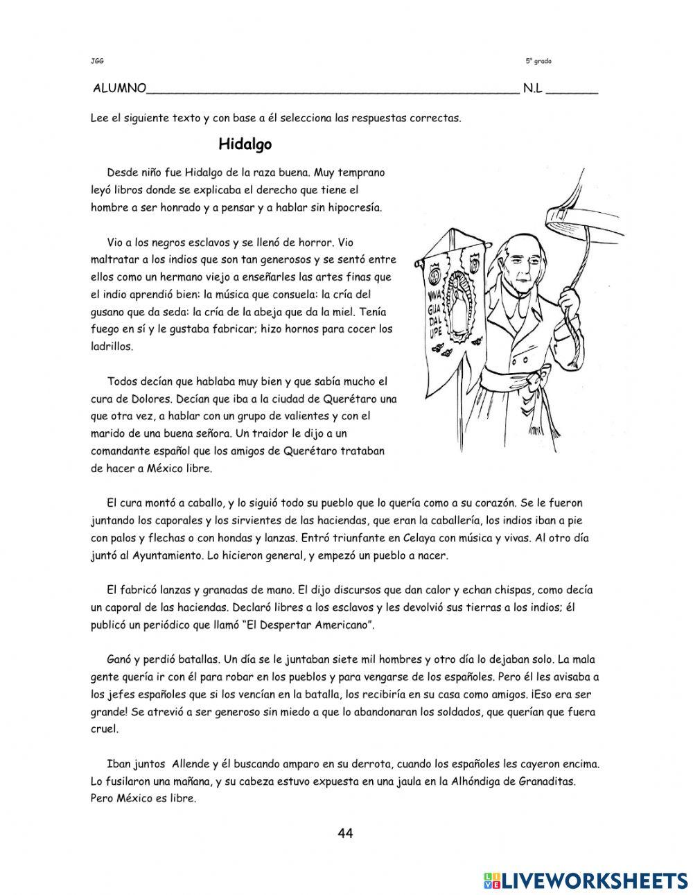 Hidalgo worksheet | Live Worksheets