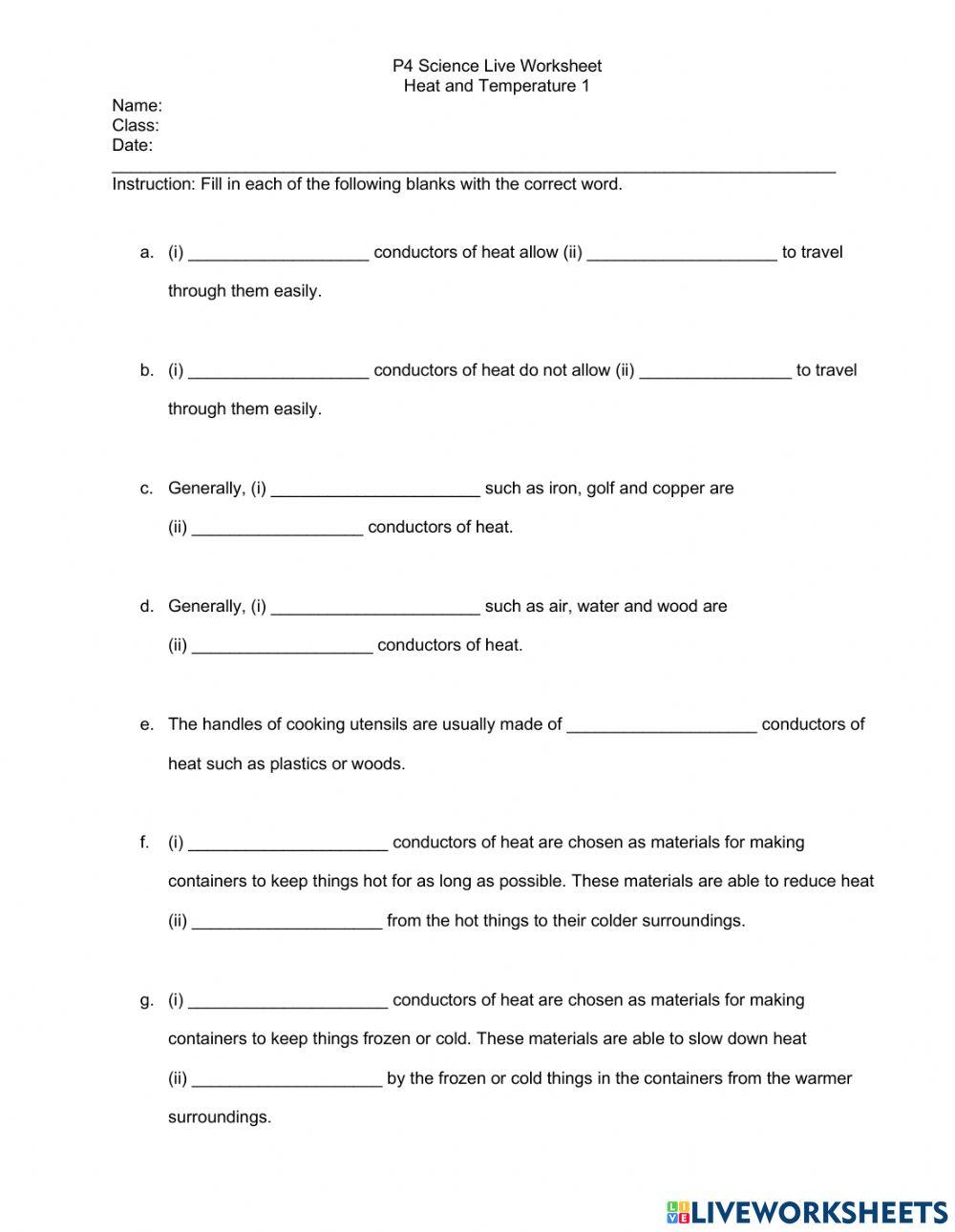 Heat and Temper… | Free Interactive Worksheets | 5165600
