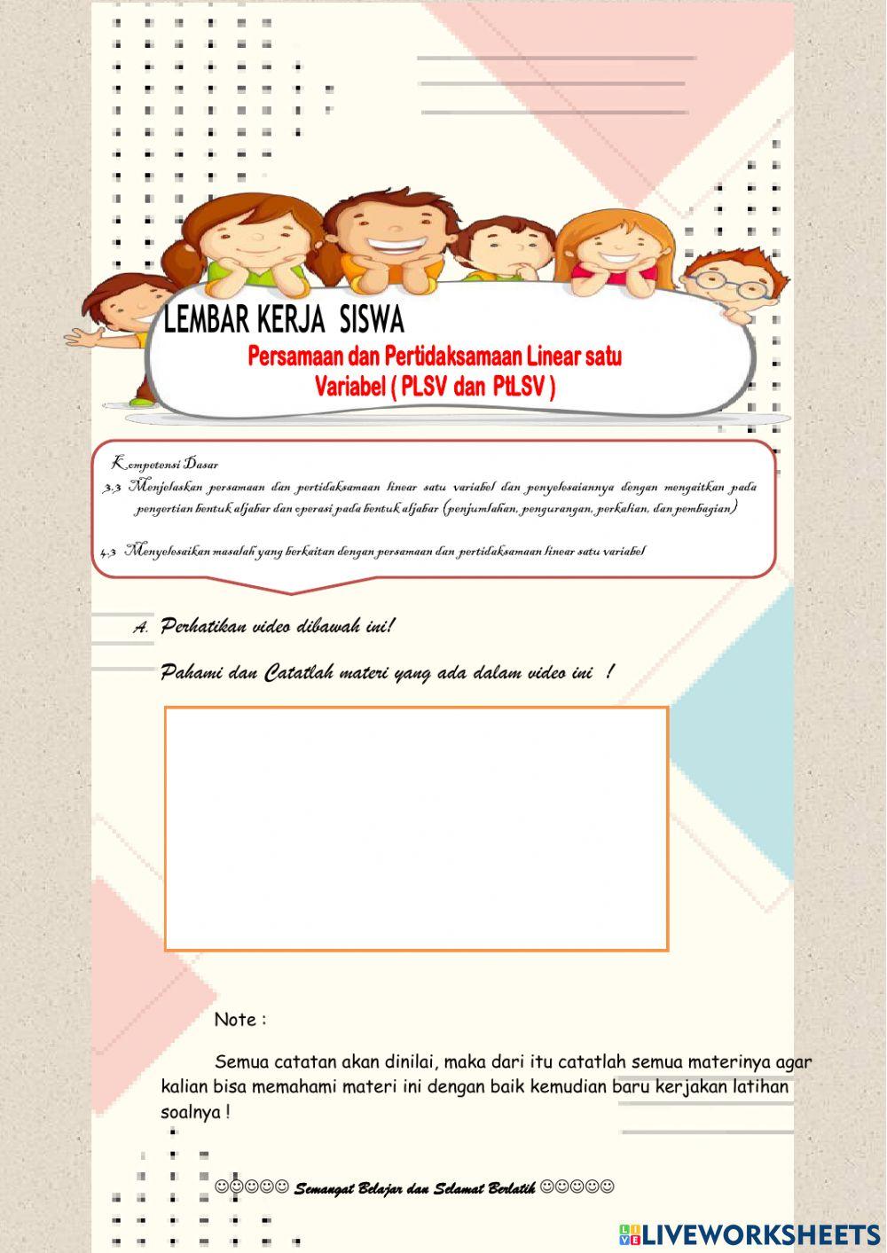 Pertemuan 1 PLSV worksheet | Live Worksheets