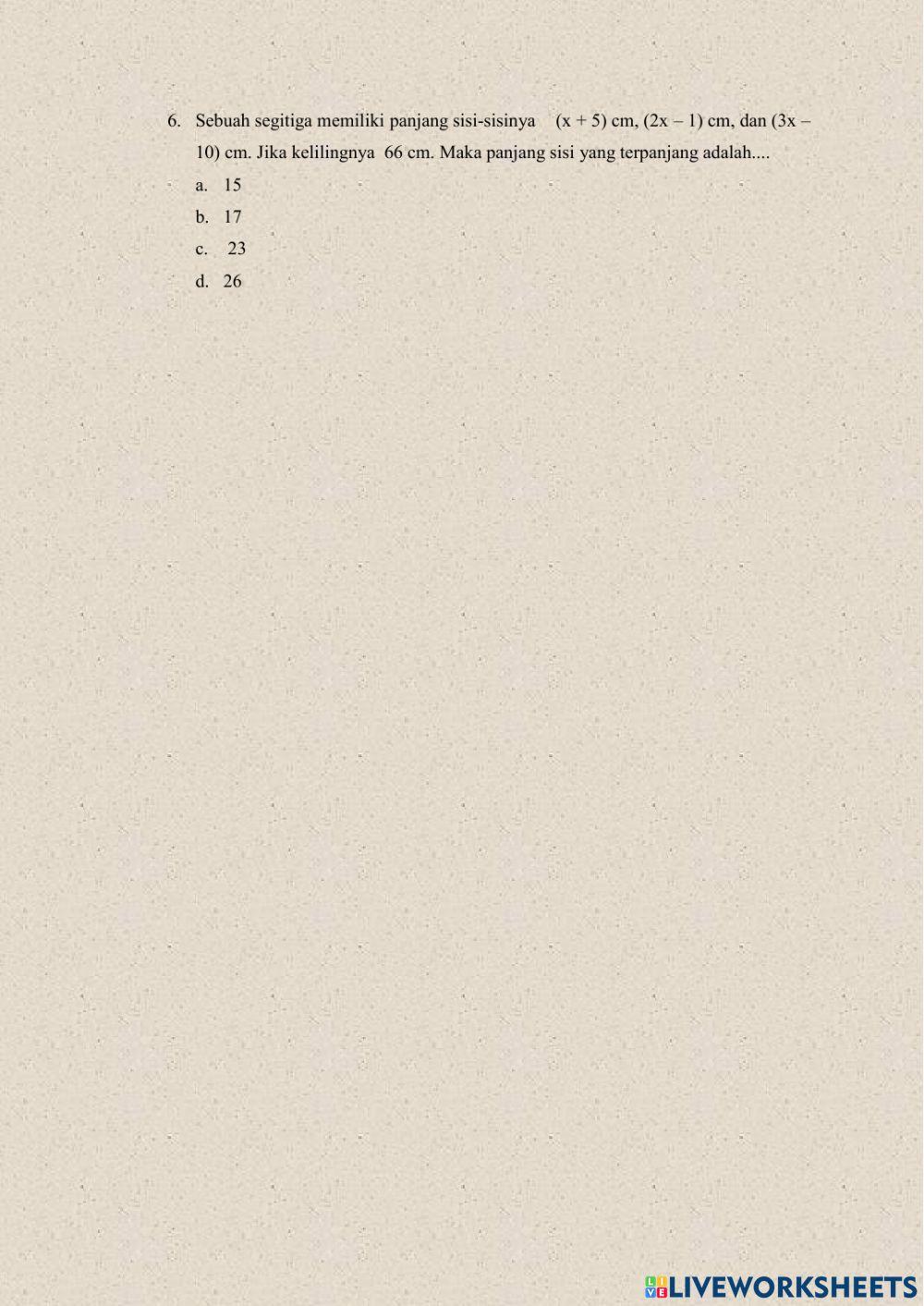 Pertemuan 1 PLSV worksheet | Live Worksheets