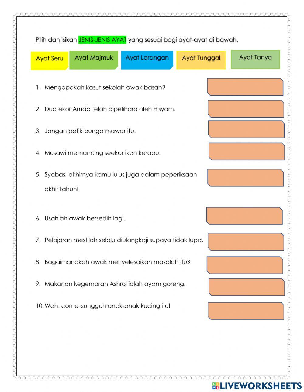Latihan Jenis Jenis Ayat Bahasa Melayu Tingkatan 2 Jenis Jenis Ayat ...