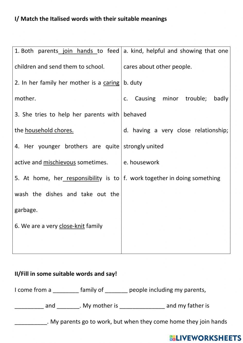 Check vocabulary unit 1 grade 12 worksheet | Live Worksheets