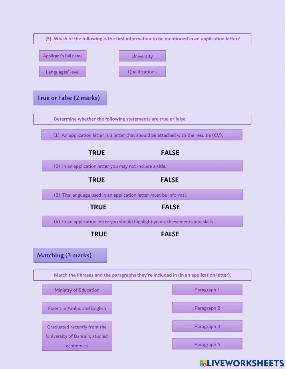 Application letter interactive exercise for كيم 4 | Live Worksheets