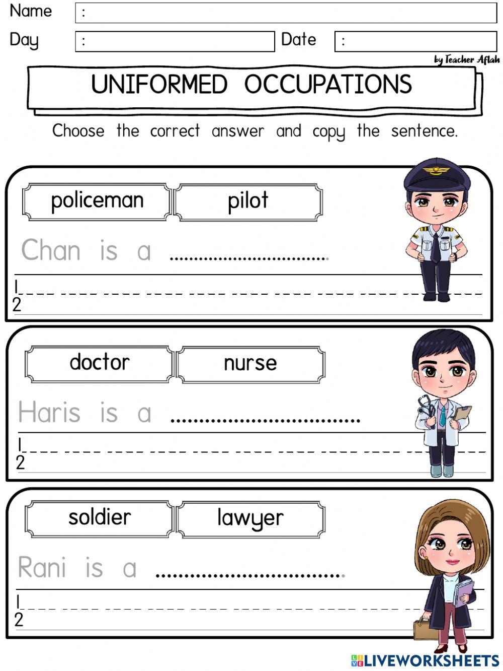 Uniform occupations interactive worksheet | Live Worksheets