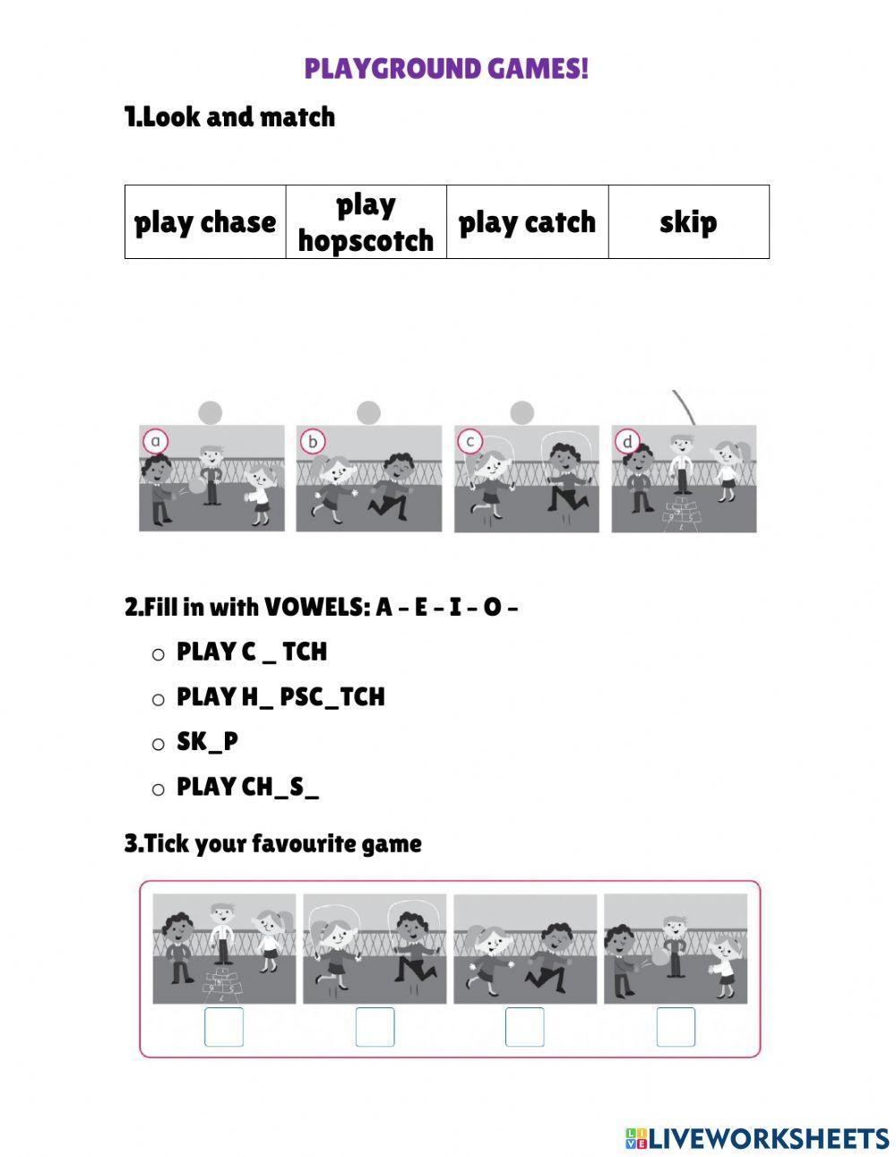 Playground games online exercise for | Live Worksheets