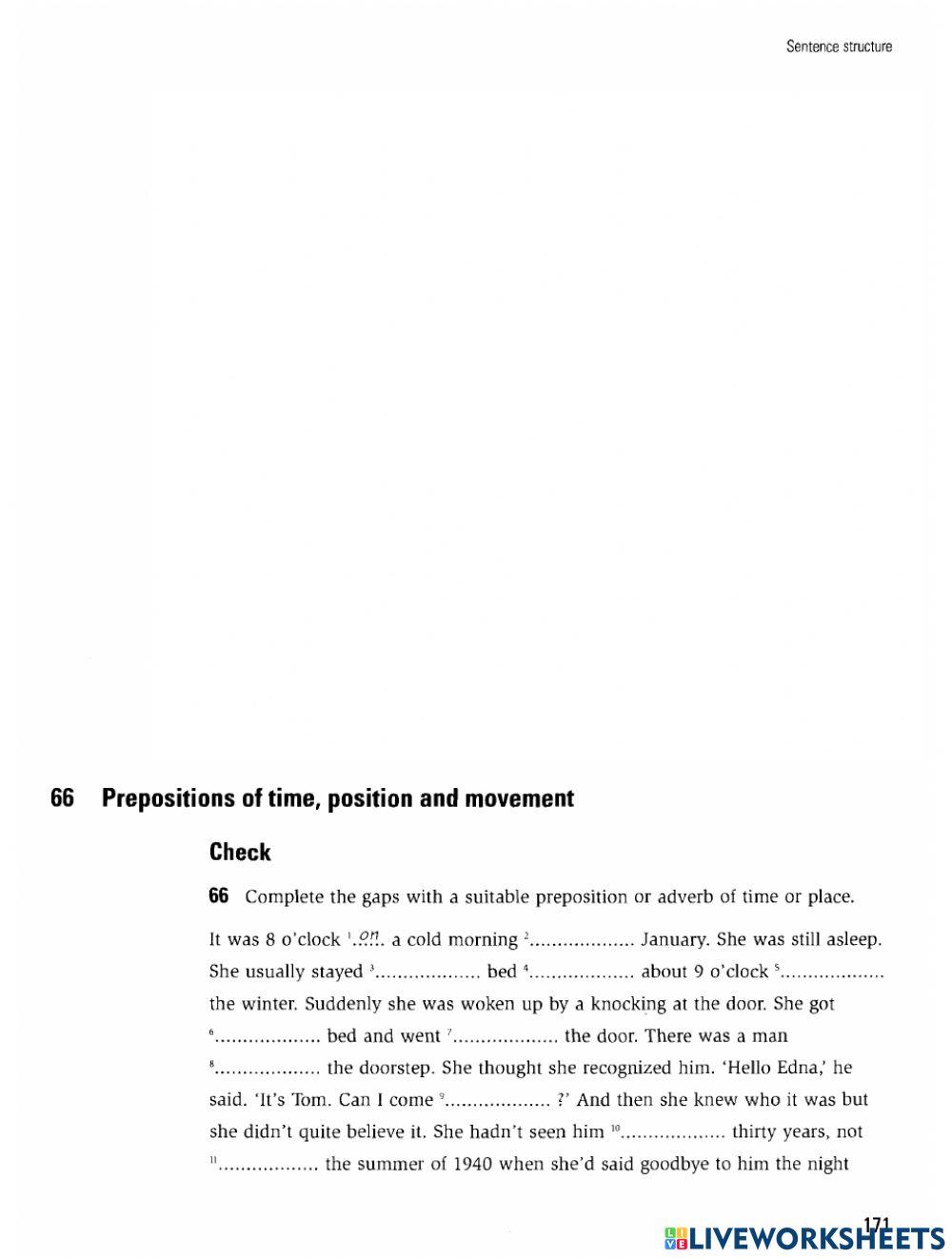 66 Prepositions of time, position and movement online exercise for ...